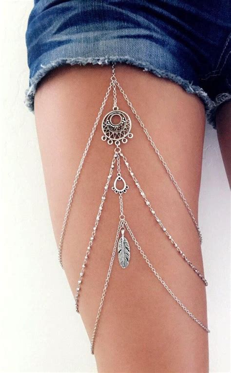 Boho Garter Bikini Leg Chain Bikini Thigh Chain Leg Harness Etsy