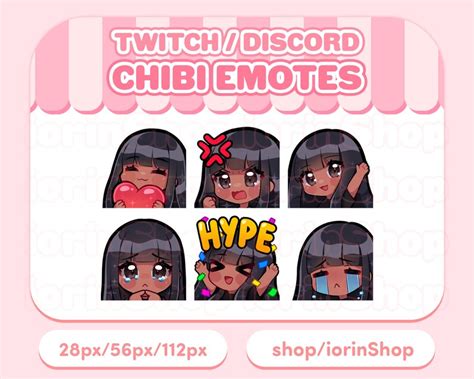 Black Hair Bangs Dark Skin Twitch Emotes Set Twitch Discord