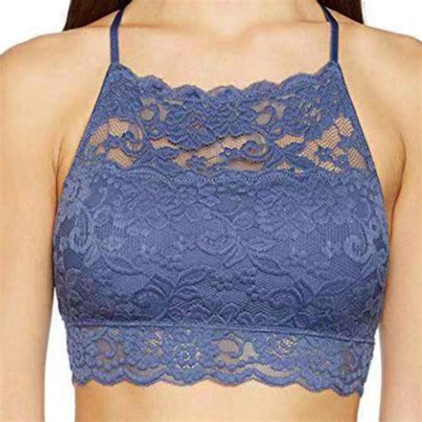 Xinhuaya Women Bra High Neck Lace Bralette Splice Soft Breathable