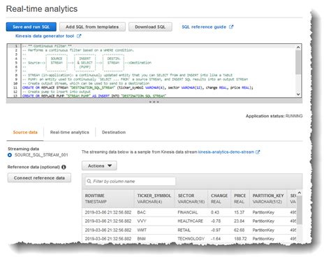 working with the sql editor amazon kinesis data analytics for sql