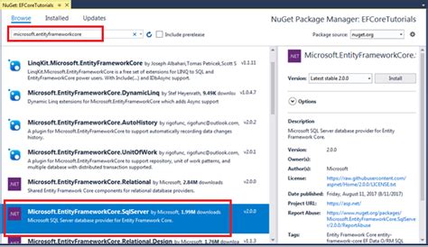 install entity framework core