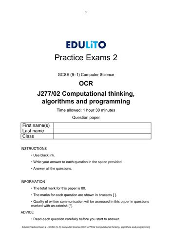 practice exam 2 for paper 2 gcse computer science ocr j277 teaching
