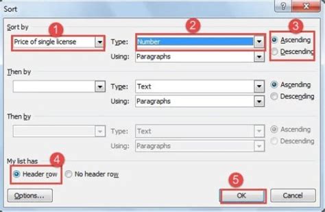 how to quickly sort numerical data in your word document data