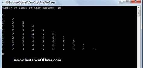 c program to print pyramid pattern of numbers instanceofjava