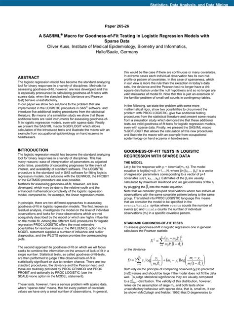pdf a sas iml macro for goodness of fit testing in logistic