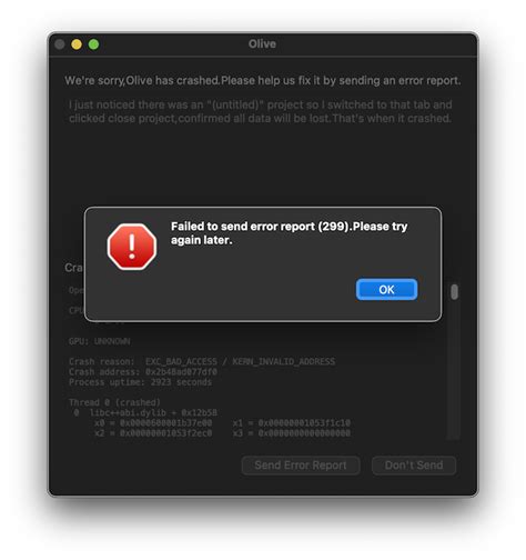 [crash] failed to send error report 299 · issue 2144 · olive editor
