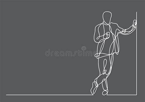 Continuous Line Drawing Of Standing Man With Cell Phone Stock Vector