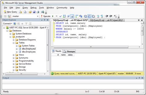 sql server intersect operator javatpoint