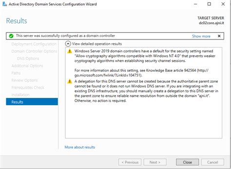 add a second server 2019 core domain controller in the domain ajni it