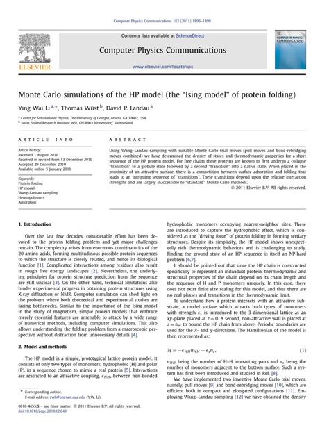 Pdf Monte Carlo Simulations Of The Hp Model The “ising Model” Of