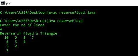 java program for reverse of floyd s triangle codedost