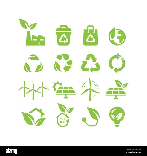 Green Energy Eco Friendly Power Vector Icon Set Solar Panel Wind