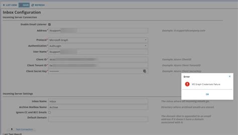 errors using microsoft graph for email listener ms graph credentials