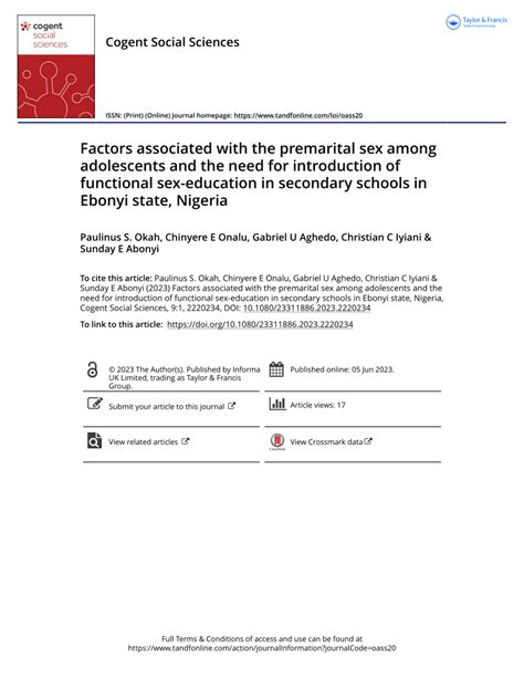 Pdf Factors Associated With The Premarital Sex Among Adolescents And