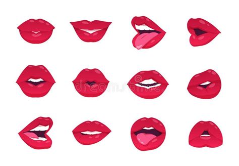 Lèvres Femelles Lèvres Rouges De Bouche Ouverte Fermée Et Souriante De
