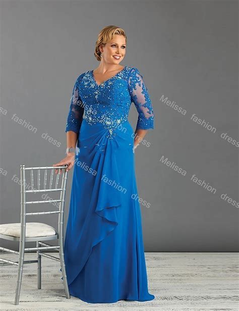 Blue Plus Size Mother Of The Bride Groom Dresses With Sleeve Ladies