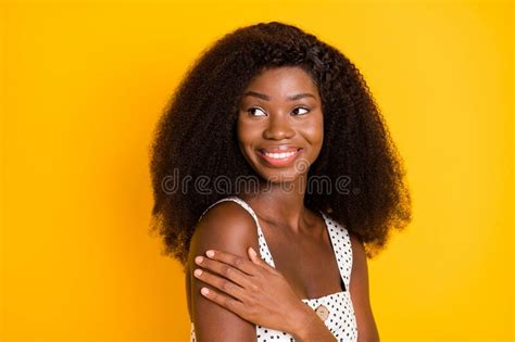 Profile Portrait Of Nice Optimistic Brunette Lady Look Empty Space Wear