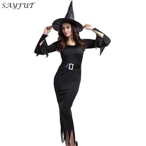 Sayfut Sexy Black Witch Costume Dress With Hat And Belt For Halloween