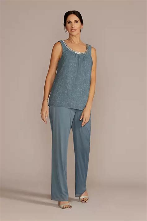 Three Piece Rhinestone Trimmed Chiffon Pantsuit Davids Bridal