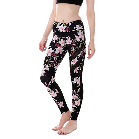 New Sexy Floral Print Mesh Insert Patchwork Leggings Fitness Leggins