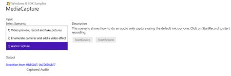 getting exception from hresult 0xc00dabe0 in mediacapture sample