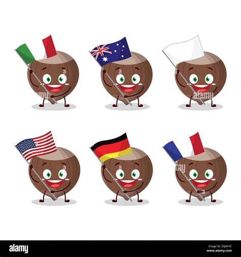 Hazelnut Cartoon Character Bring The Flags Of Various Countries Vector