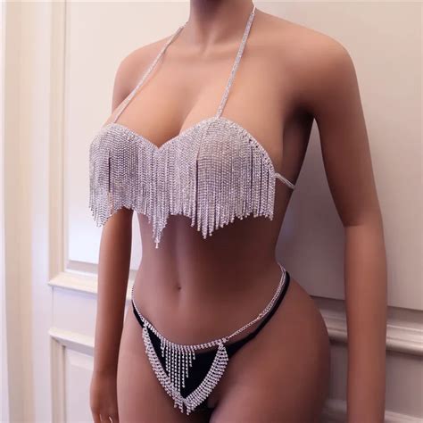 Newest Sexy Crystal Tassels Body Chain Cute Bikini Rhinestone Harness