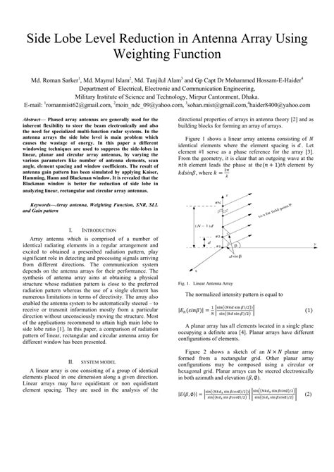 pdf side lobe level reduction in antenna array using weighting function