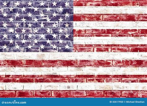 An American Flag On A Brick Wall Stock Illustration Illustration Of