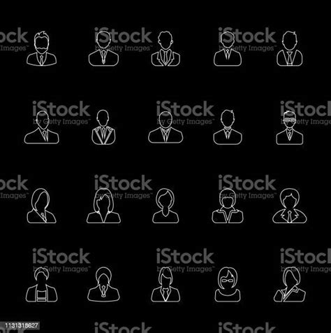Men And Women Avatar Icons White Set Vector Line Art Business People
