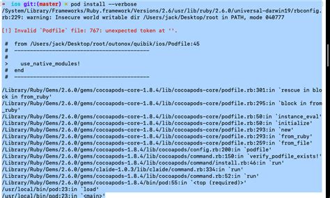 cocoapods react native pod error [ ] invalid `podfile` file 767