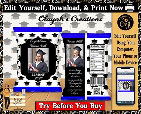 Diy Photo Graduation Chip Bag Try Before You Buy Custom Etsy