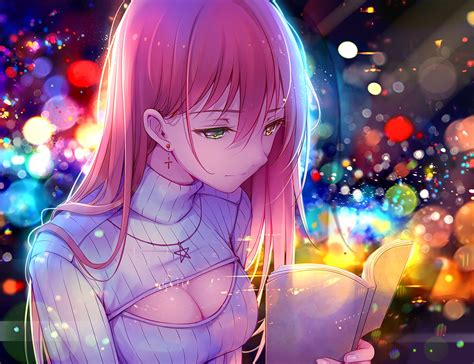 Heterochromia Green Eyes Pink Hair Original Characters Anime