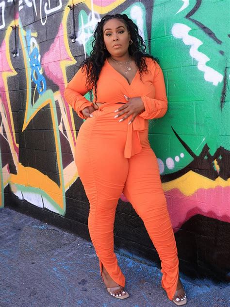 Plus Size 2 Piece Set Women Long Sleeve Top And Stacked Pants Set Sexy