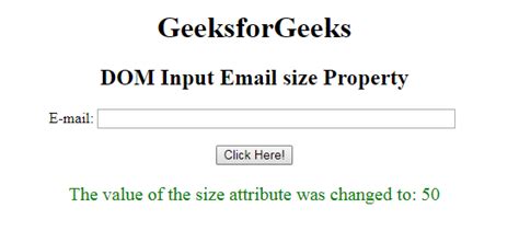 html dom input email size property geeksforgeeks