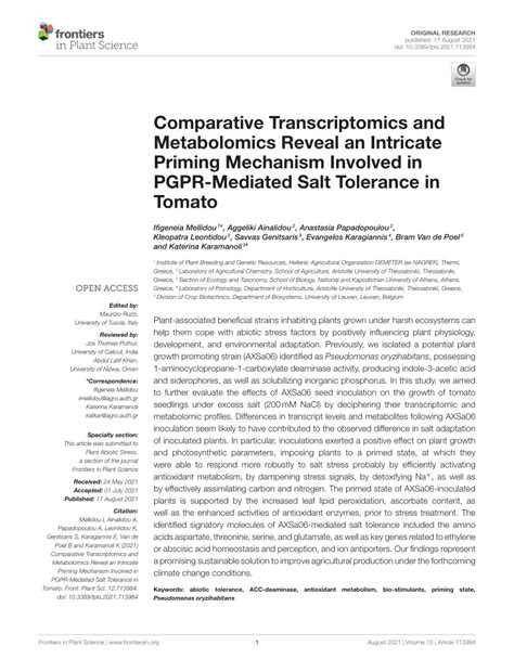 Pdf Comparative Transcriptomics And Metabolomics Reveal An Intricate