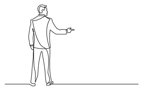 Continuous Line Drawing Standing Man Pointing His Finger Stock Vector