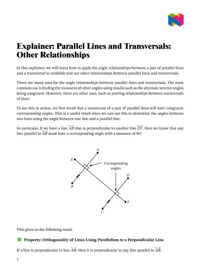 Lesson Parallel Lines And Transversals Other Relationships Nagwa