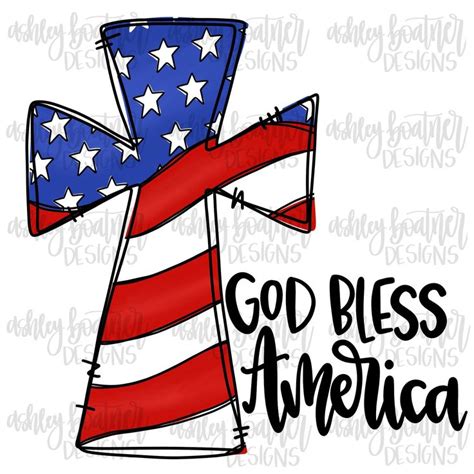 God Bless America American Flag Cross 4th Of July Sublimation Design
