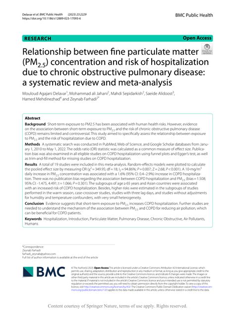 Pdf Relationship Between Fine Particulate Matter Pm2 5