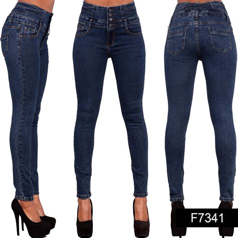 New Ladies Blue High Waist Denim Skinny Leg Stretchy Jeans Size 6 8 10