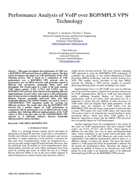 Performance Analysis Of Voip Over Bgp Mpls Vpn Technology Download