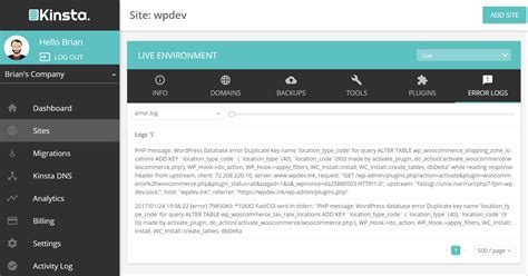 access and wordpress error logs kinsta