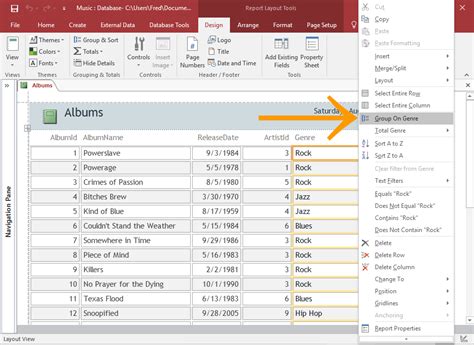how to group a report in access 2016