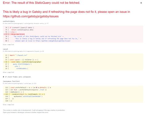 gatsby new gatsby develop error the result of this staticquery