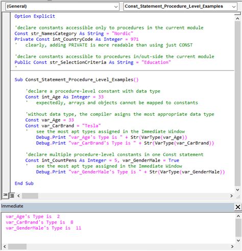 the const statement vba declaration statements master office vba