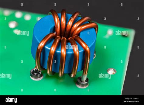 Blue Inductor Magnetic Ferrite Core Detail Open Electric Device
