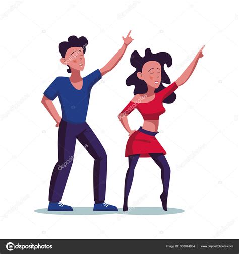 Pareja Joven Bailando Danza Club Vector De Ilustración Estilo De