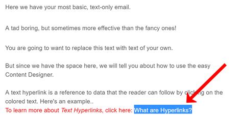 insert a text hyperlink into an email allclients knowledge base