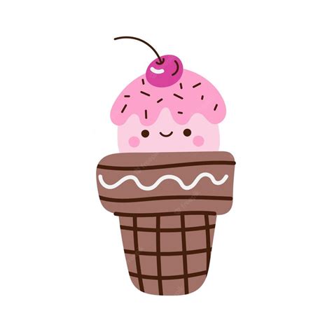 Premium Vector Cute Ice Cream In A Waffle Cup With Pink Topping And